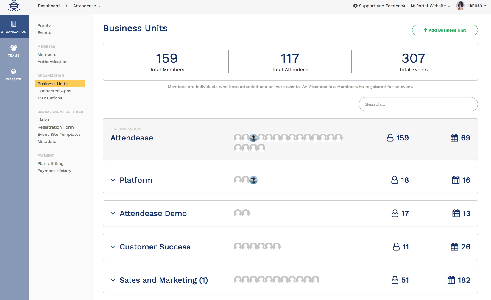 Business Units – Eventup Planner Support