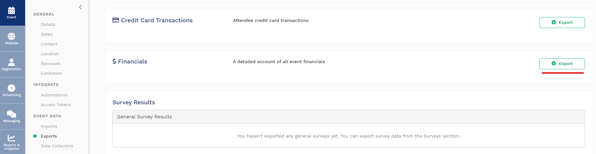 Export financial information – Eventup Planner Support