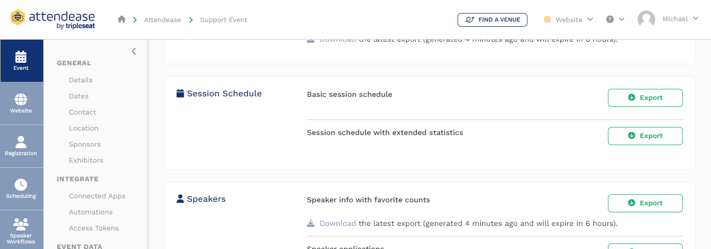 Export Session Schedule – Eventup Planner Support