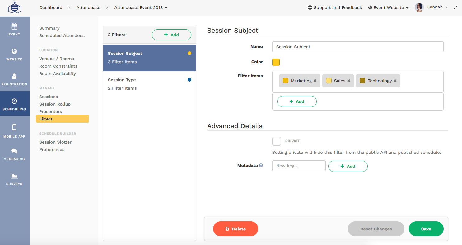 Filters – Eventup Planner Support