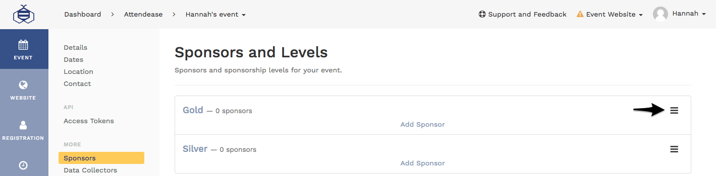 How do I add a sponsor level? – Eventup Planner Support