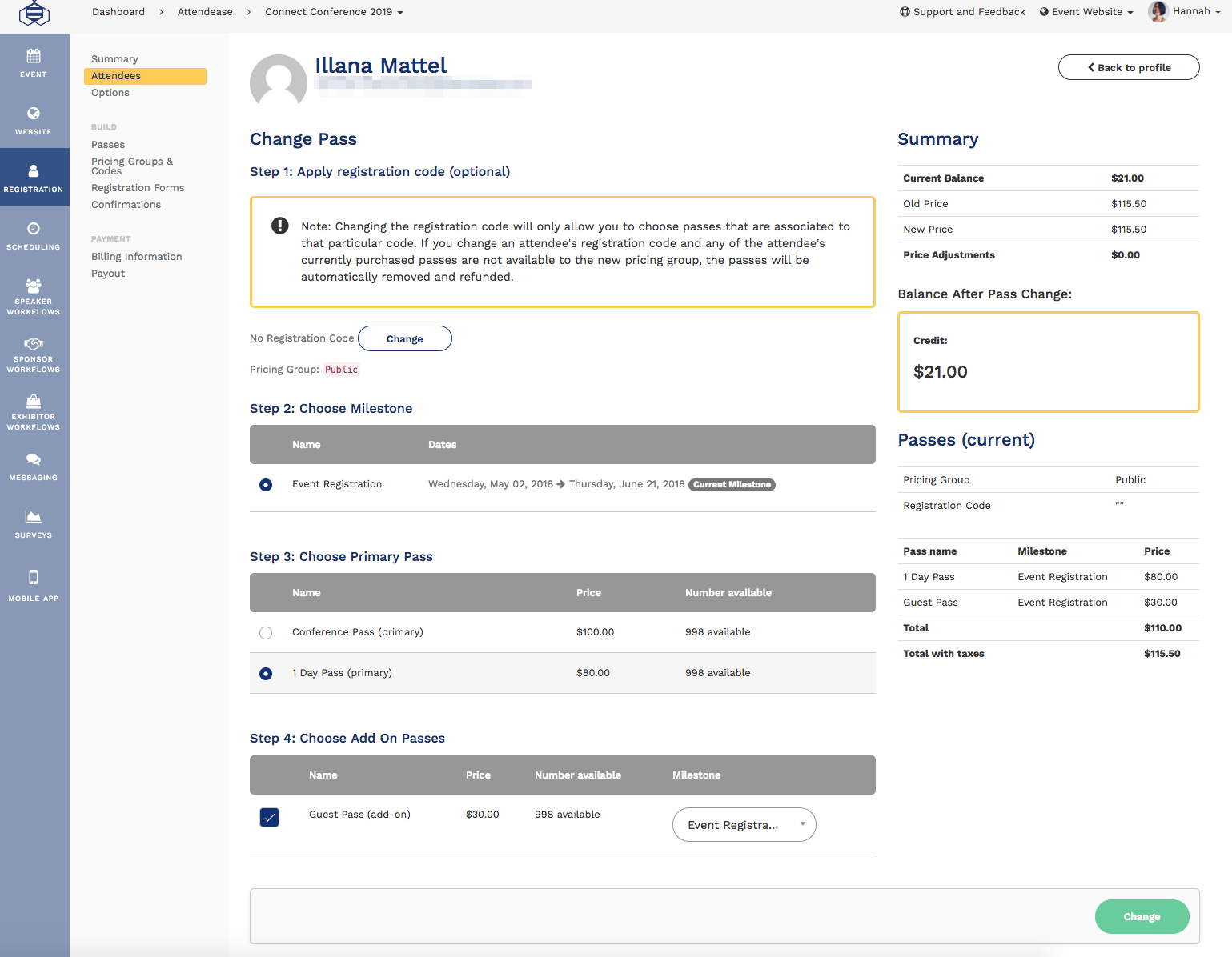 How do I change the pass of a registered attendee? – Eventup Planner ...