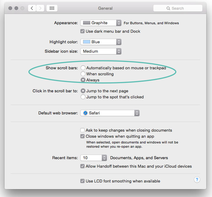 How do I display the scroll bar on my Mac? – Eventup Planner Support