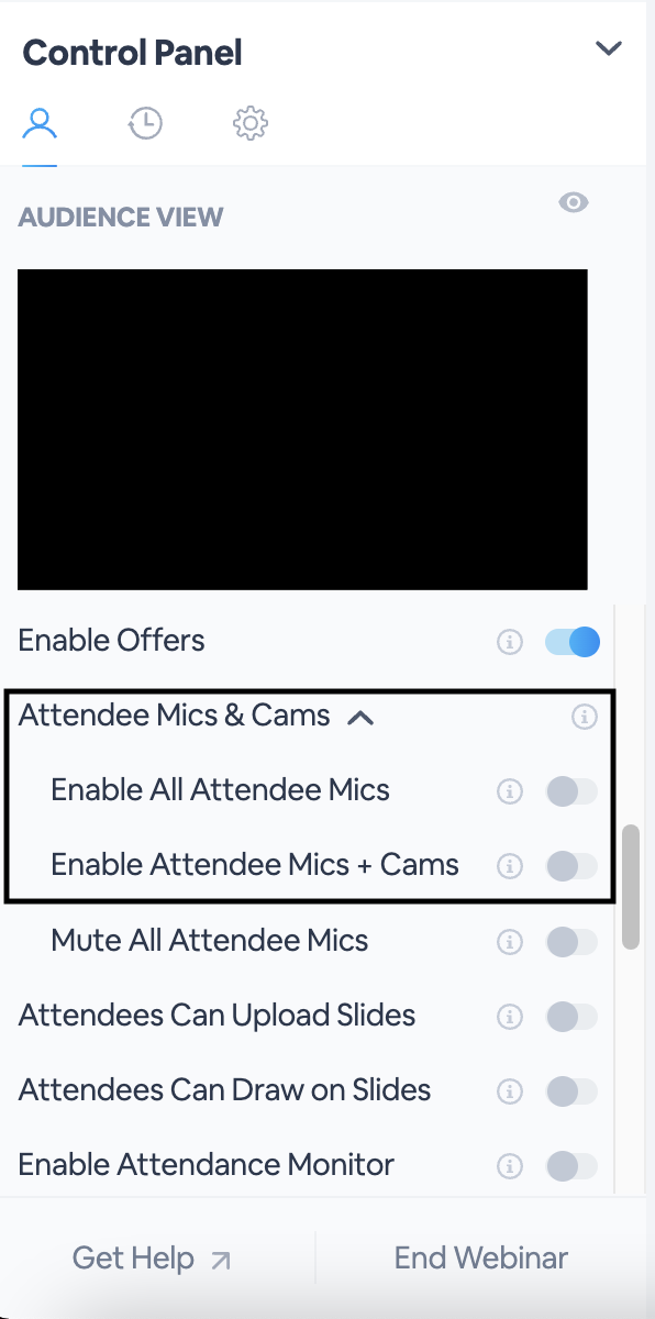 How do I enable attendee mics and cameras? – Eventup Planner Support