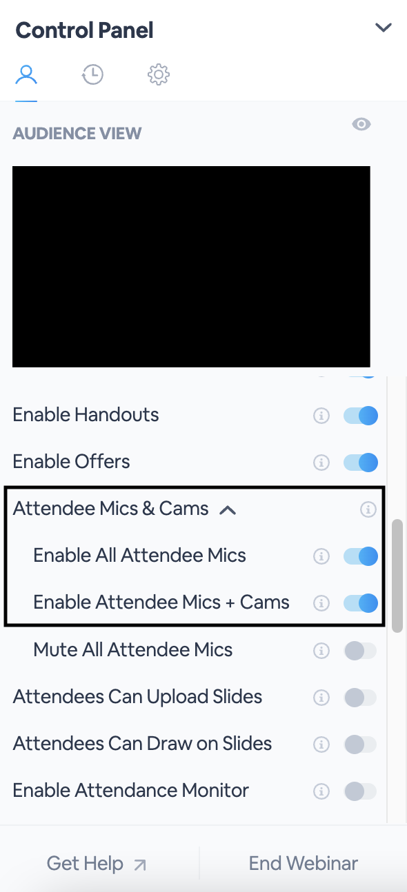 How do I enable attendee mics and cameras? – Eventup Planner Support