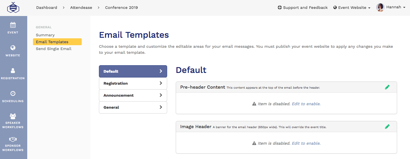 Legacy Email Templates – Eventup Planner Support