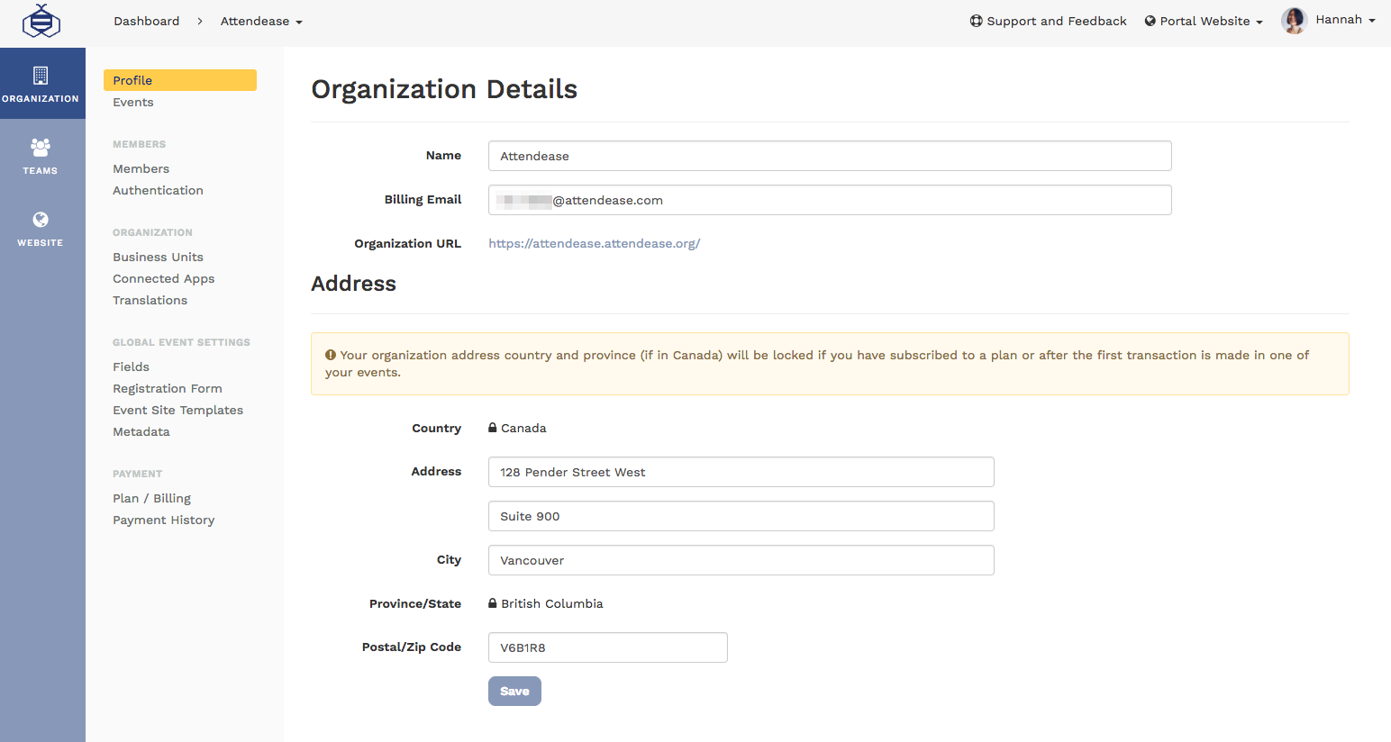 Organization Details – Eventup Planner Support