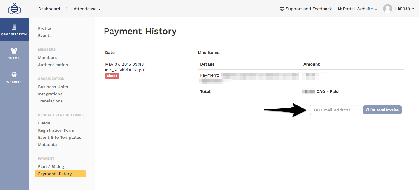 Organization Payment History – Eventup Planner Support