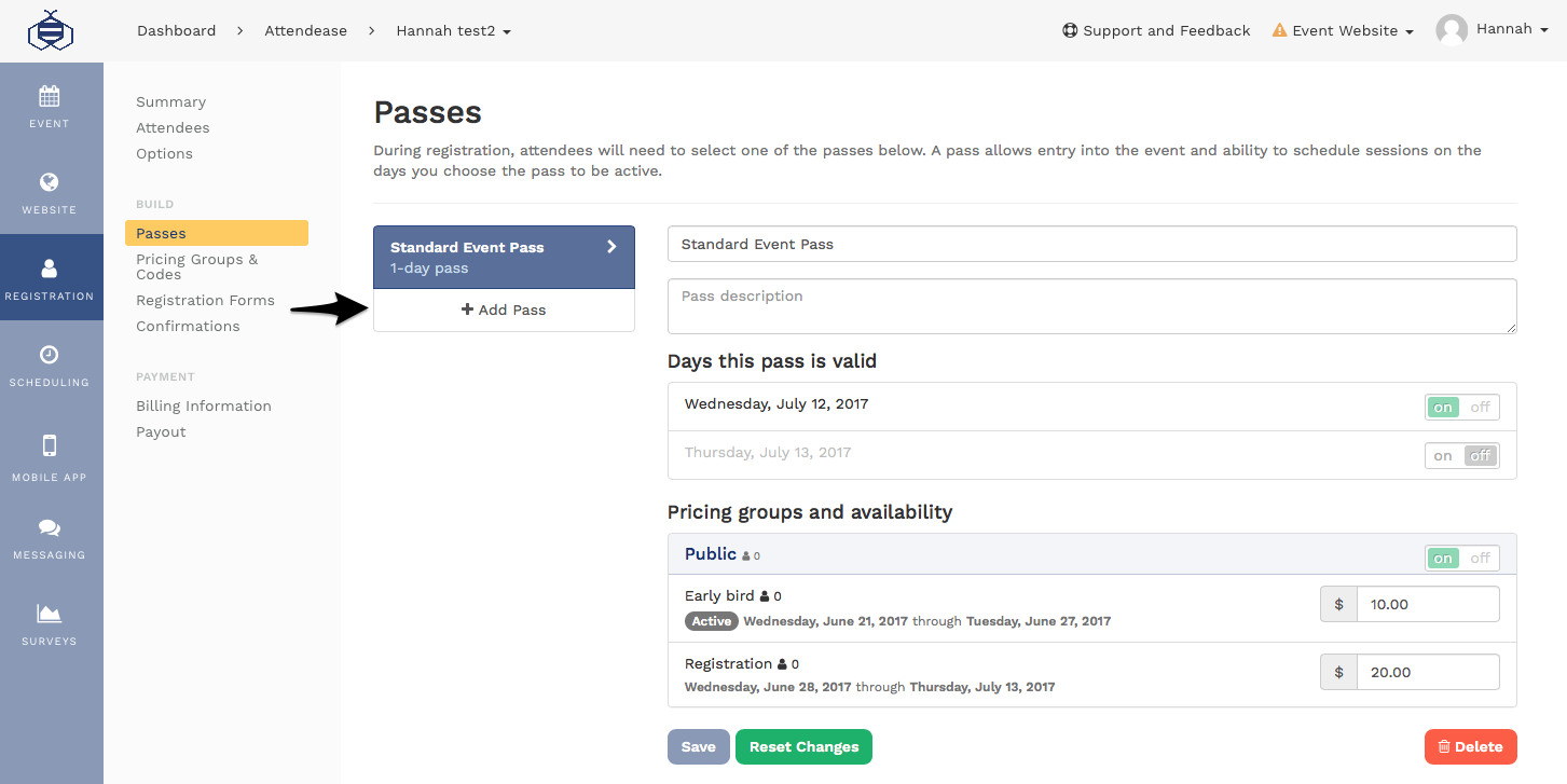 Passes – Eventup Planner Support