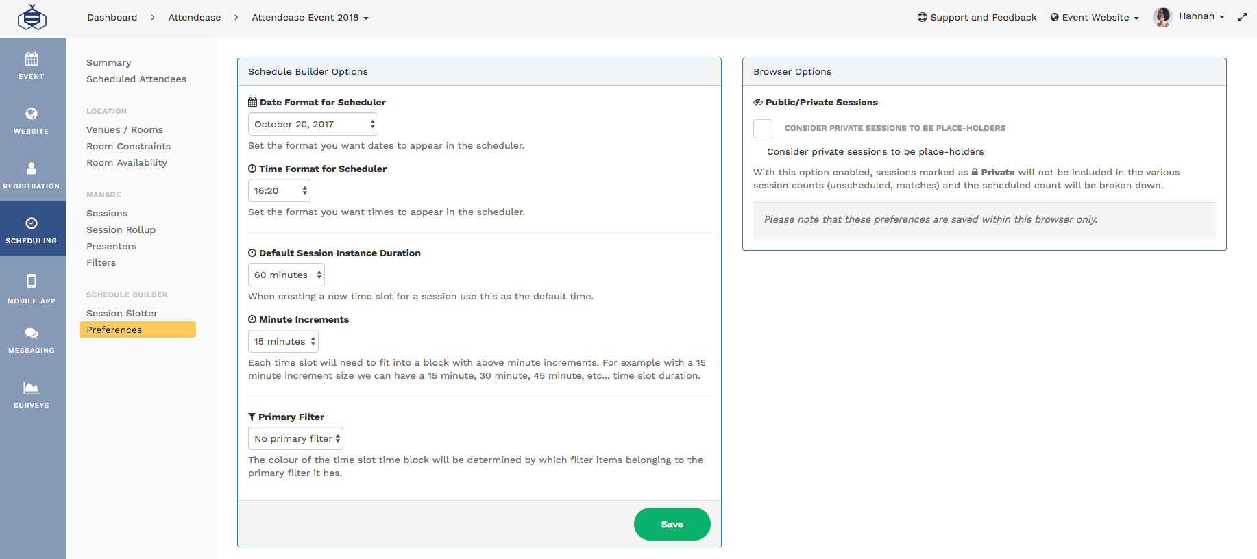 Schedule Builder Preferences – Eventup Planner Support