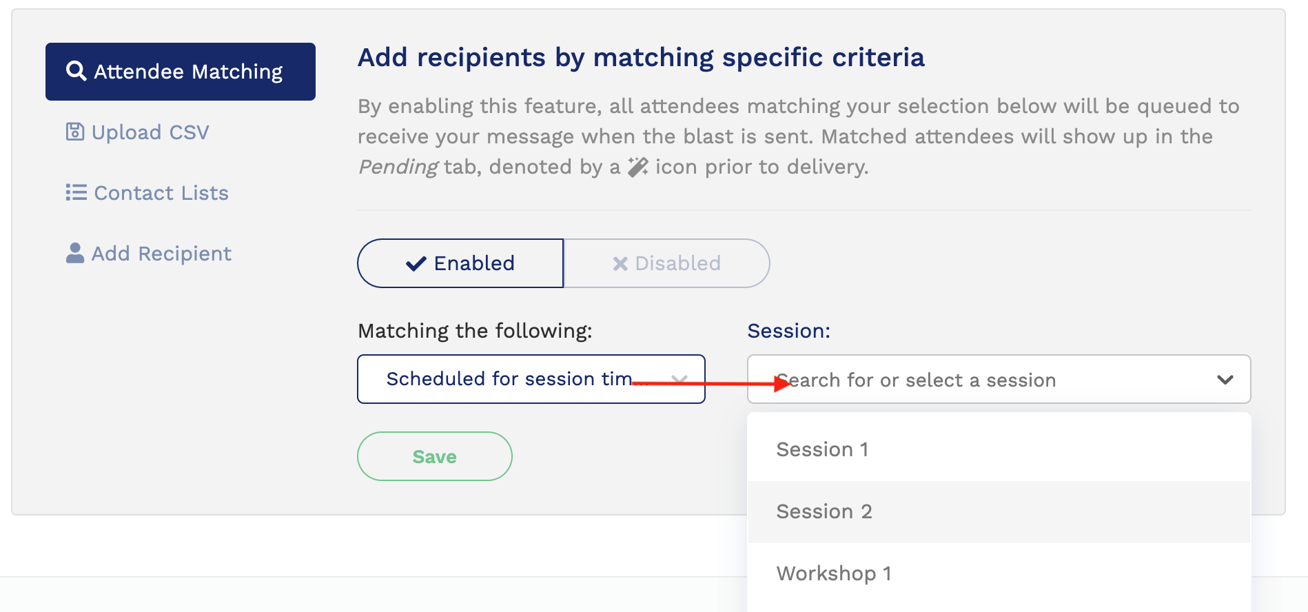 Send messages by Session – Eventup Planner Support
