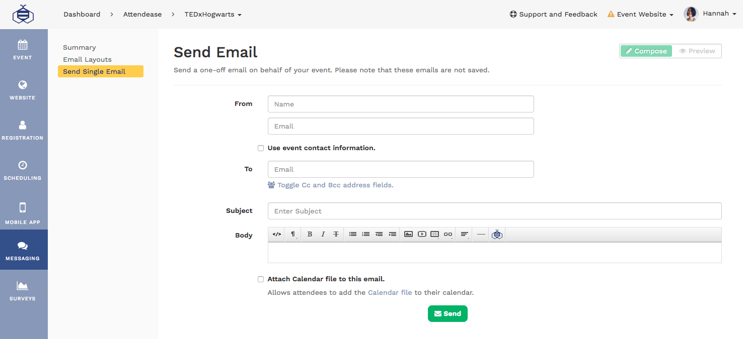 Send Single Email – Eventup Planner Support