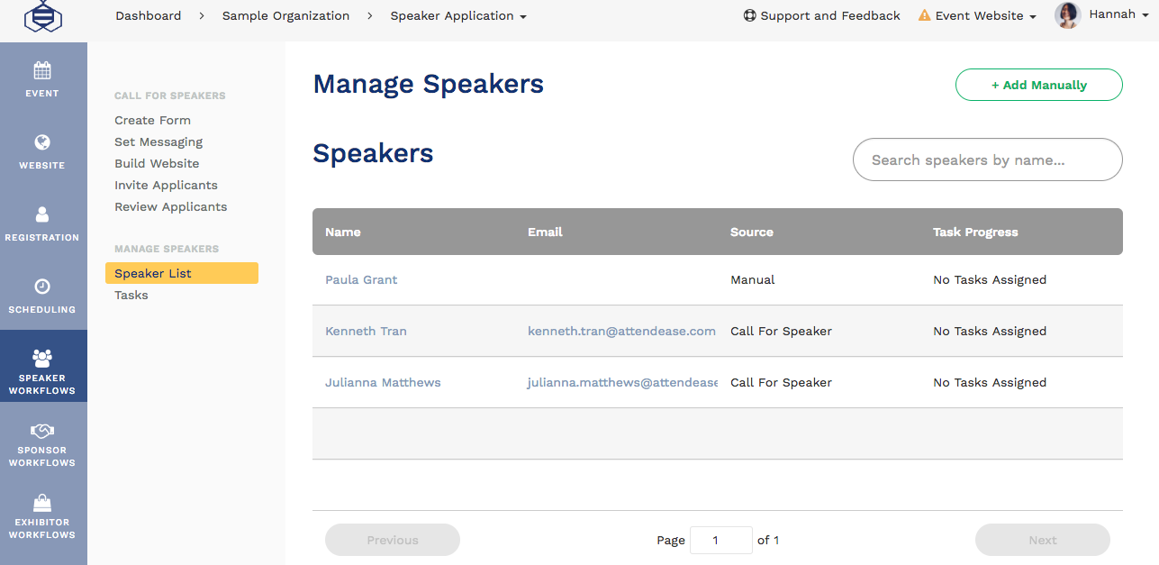 Speaker List – Eventup Planner Support