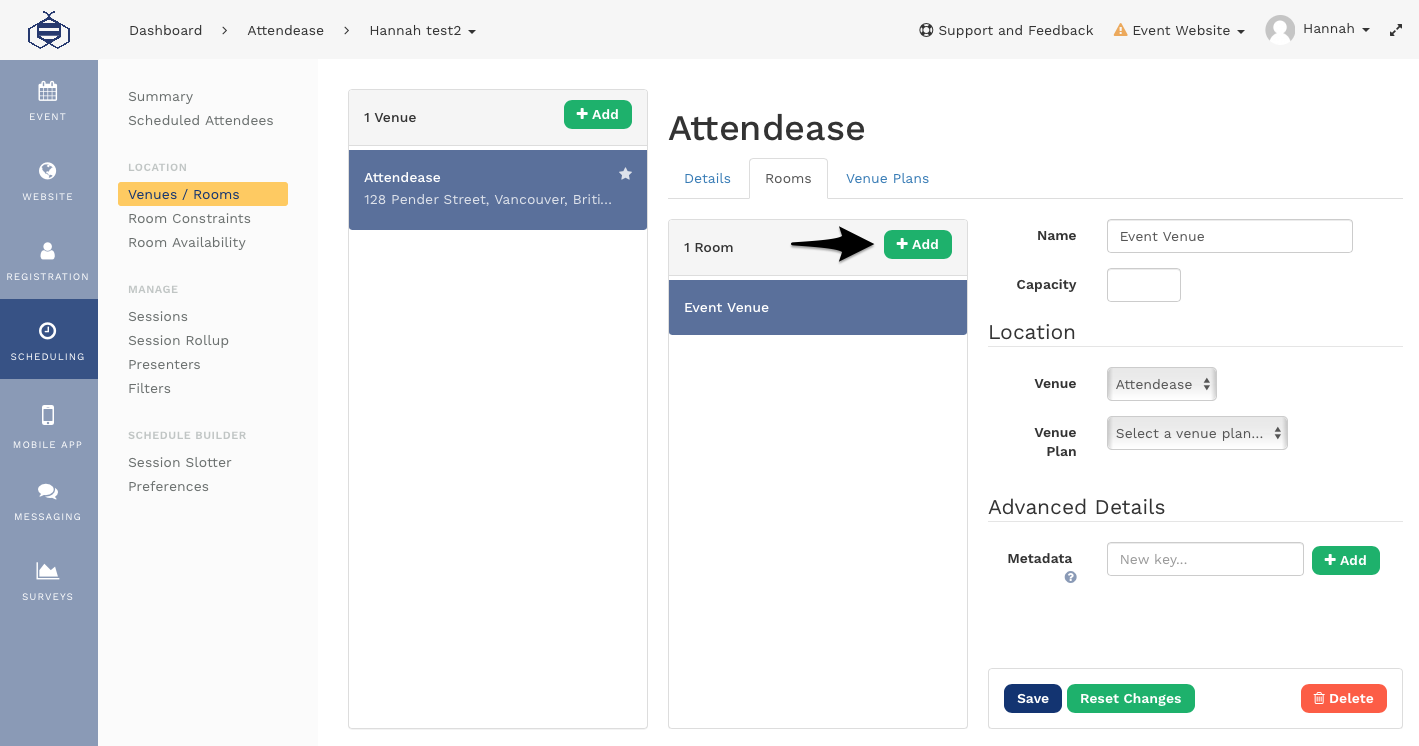 Venues / Rooms – Eventup Planner Support